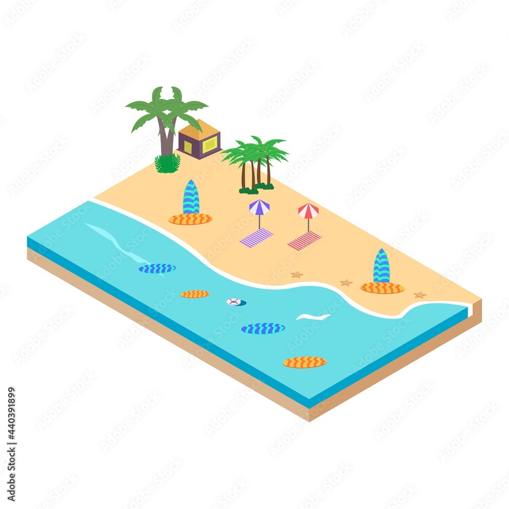 2.5D Sandy beach concept vector illustration. Sandy beach vector with ...