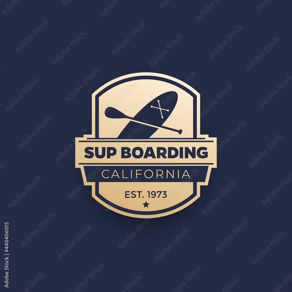 SUP Boarding logo, vector emblem with board and paddle Stock Vector ...