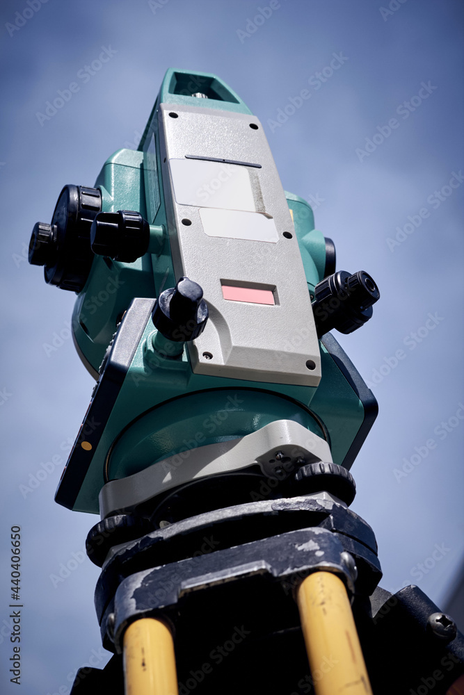 Theodolite instrument for measuring land angles during construction ...