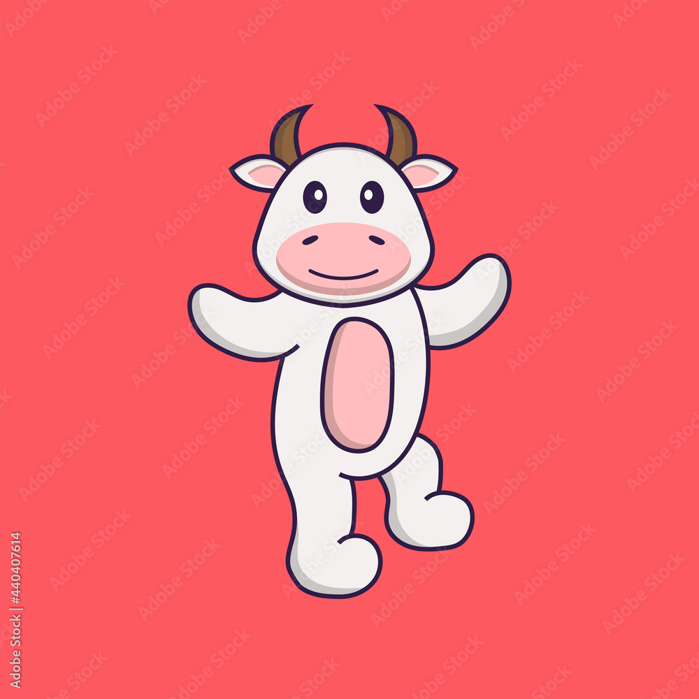 Cute cow is dancing. Animal cartoon concept isolated. Can used for t ...