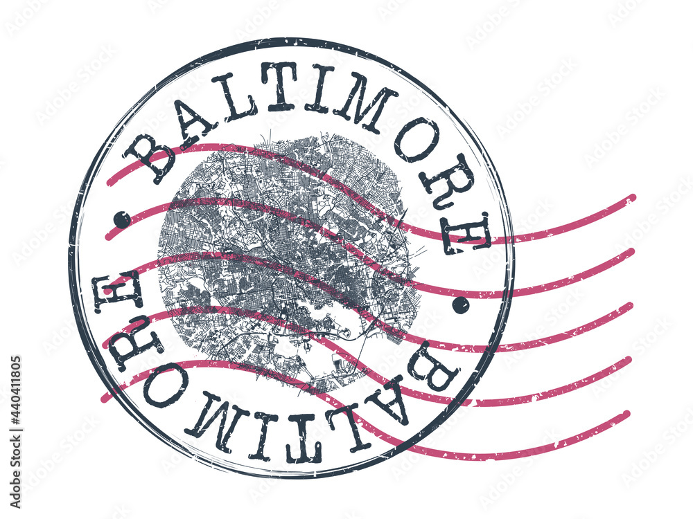 Baltimore, MD, USA Stamp Map Postal. Silhouette Seal Roads and Streets ...