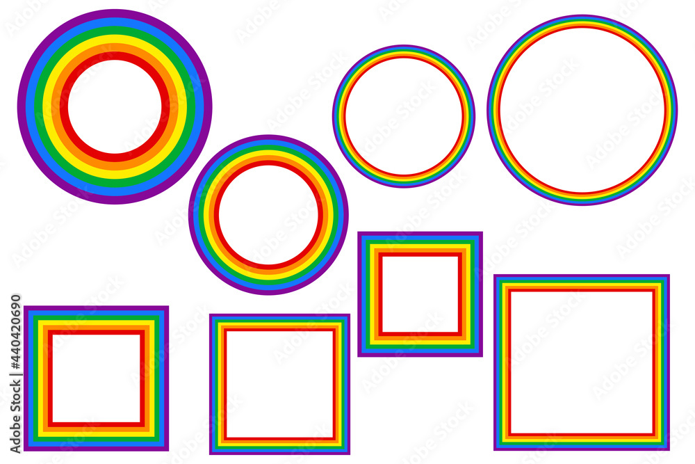 Flag LGBT icons, round and squared frames. Template border, vector ...