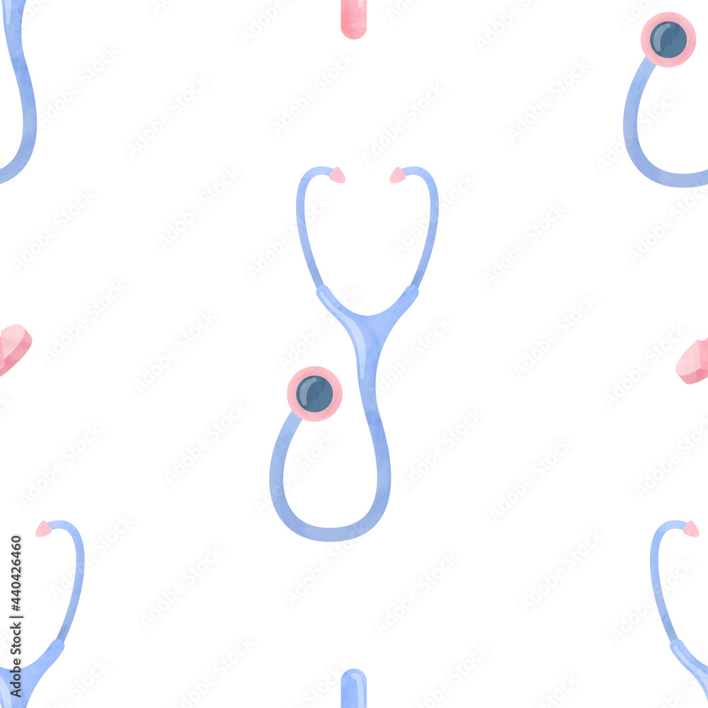 Watercolor seamless pattern stethoscope health medical cliparts ...