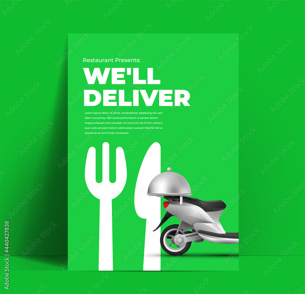 Food delivery flyer or banner or poster design template for restaurant ...
