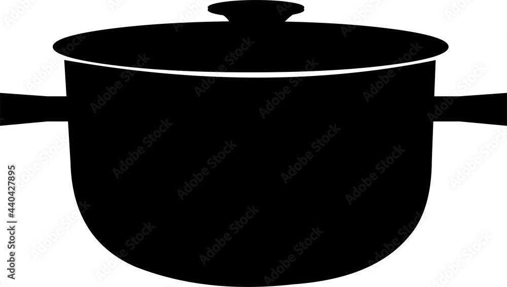 Vetor de Vector illustration of black silhouette of a cooking pot do ...