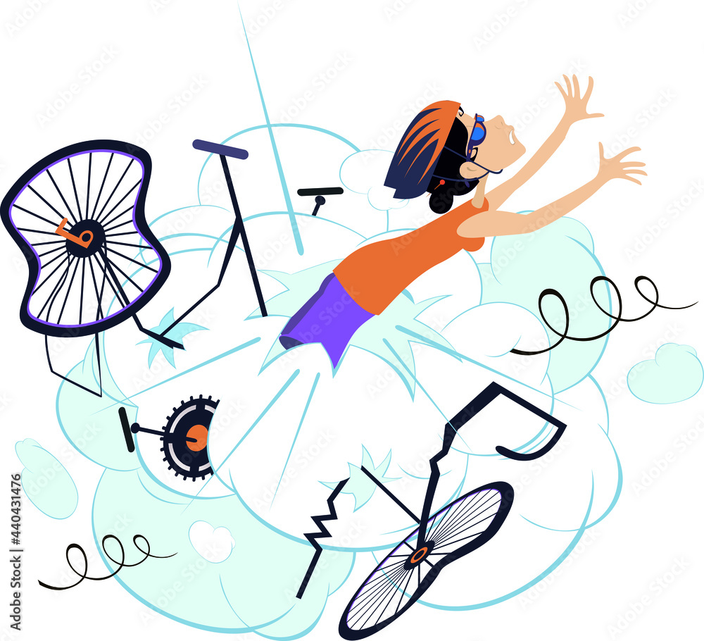 Cyclist woman falling down from the bicycle illustration. Cyclist woman ...