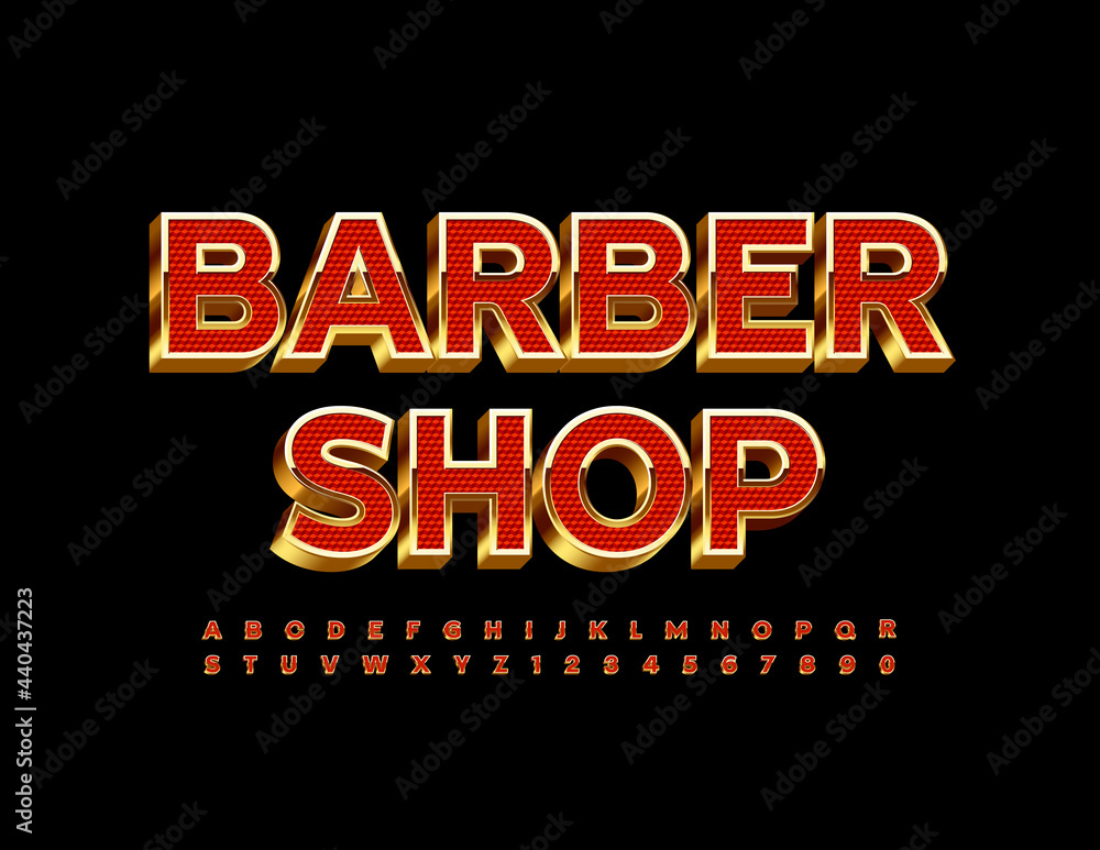 Vector elite logo Barber Shop with Red and Gold Alphabet Letters and ...