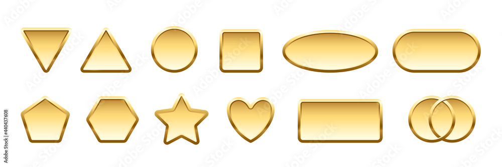 Gold badges different shapes set. Golden banners, icons, emblems design ...