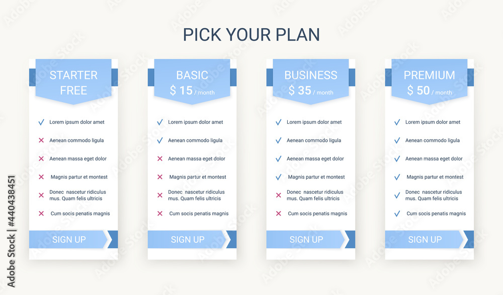Price table template. Comparison chart layout. Vector. Pricing data ...