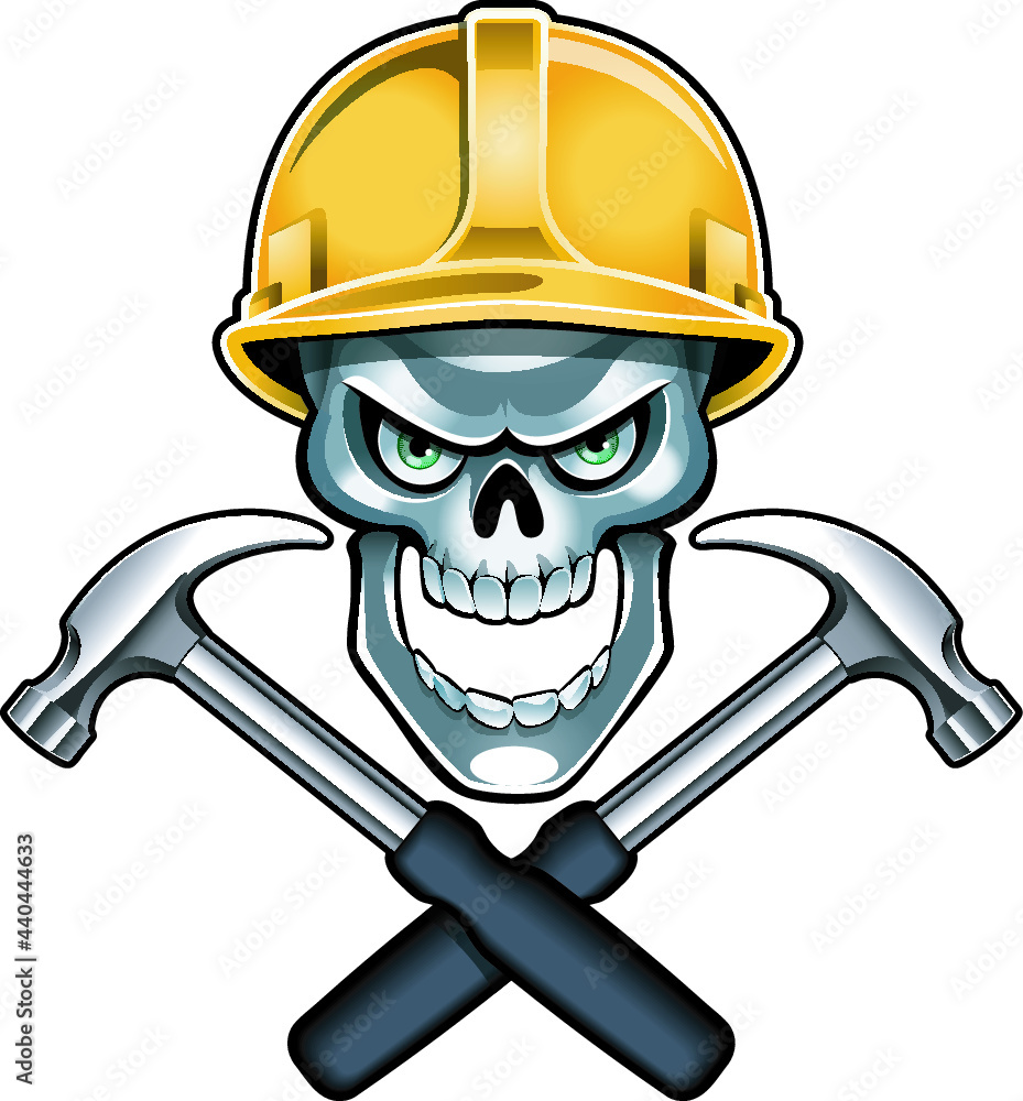 skull with safety helmet and crossed hammers Stock Vector | Adobe Stock