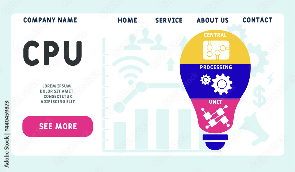 Vector website design template . CPU - Central Processing Unit acronym ...