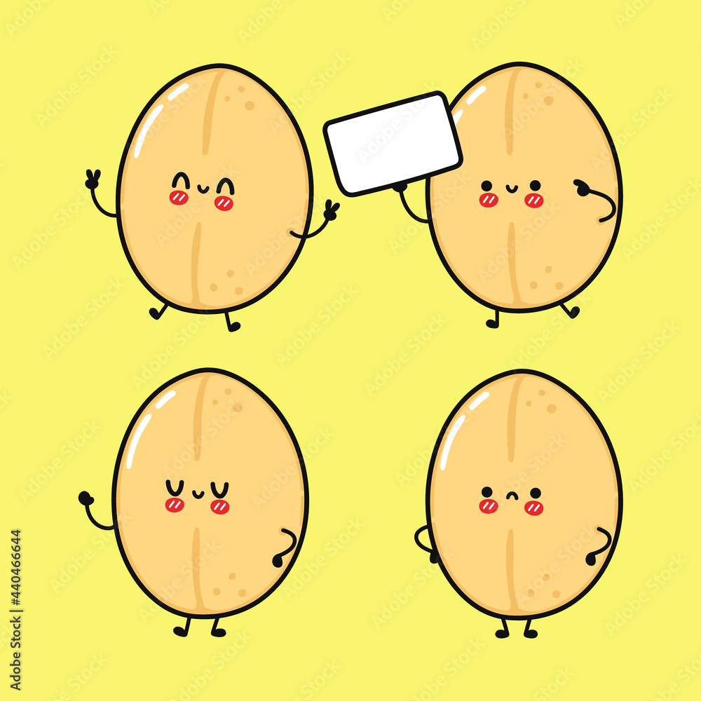 Funny cute happy oats characters bundle set. Vector kawaii line cartoon ...