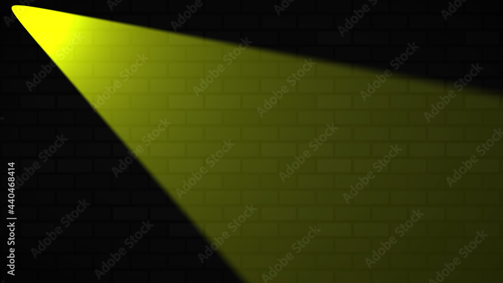 Empty brick wall with yellow neon spotlight with copy space. Lighting ...