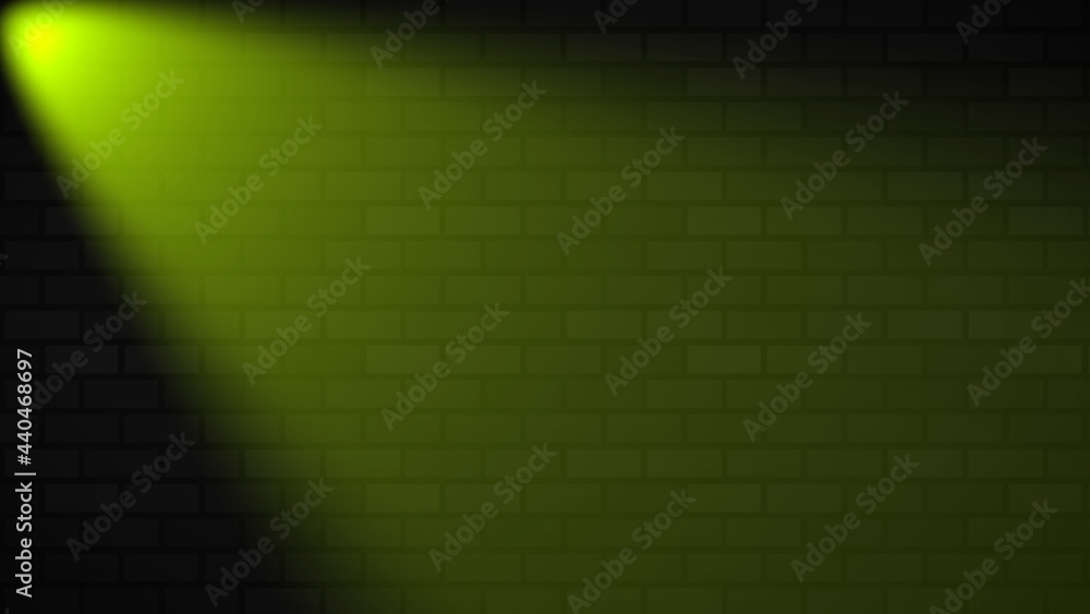 Empty brick wall with green neon spotlight with copy space. Lighting ...