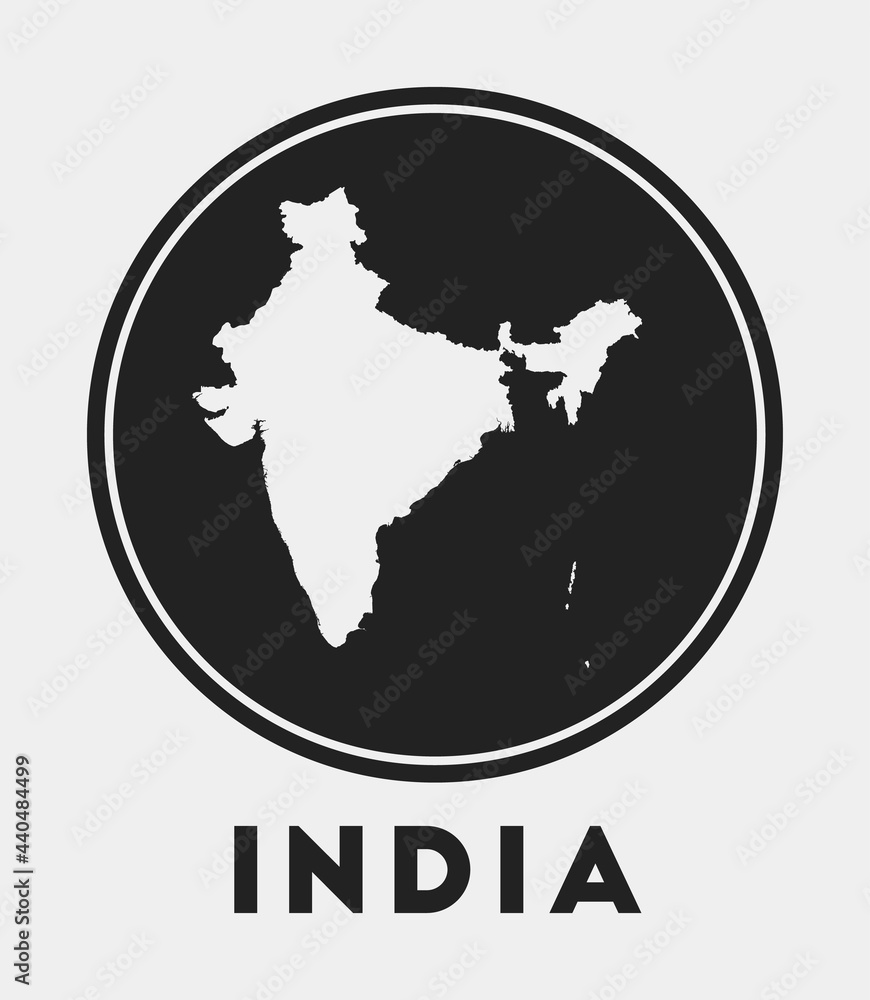 India icon. Round logo with country map and title. Stylish India badge with map. Vector ...