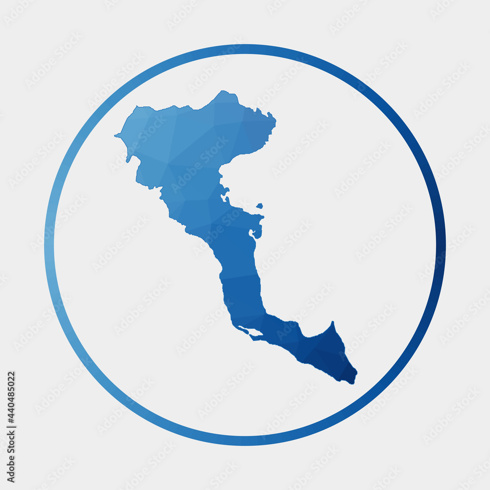 Corfu icon. Polygonal map of the island in gradient ring. Round low ...