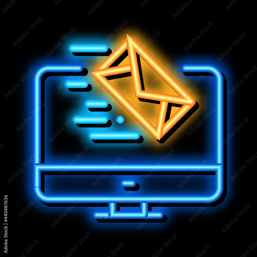 received letter to computer neon light sign vector. Glowing bright icon ...