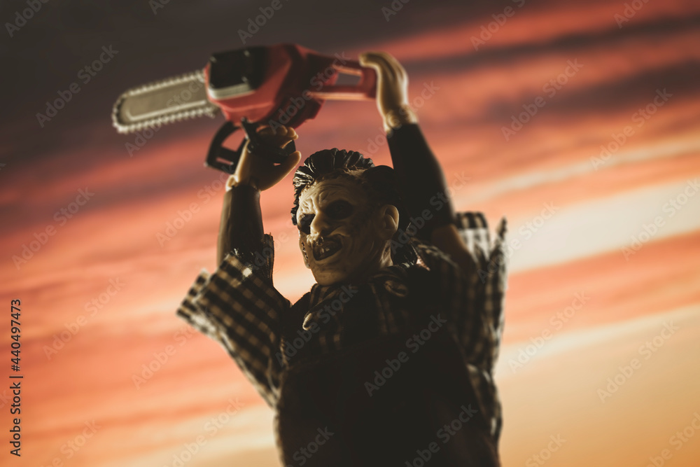 NEW YORK USA, JUNE 23 2021: Scene from Texas Chainsaw Massacre, killer ...