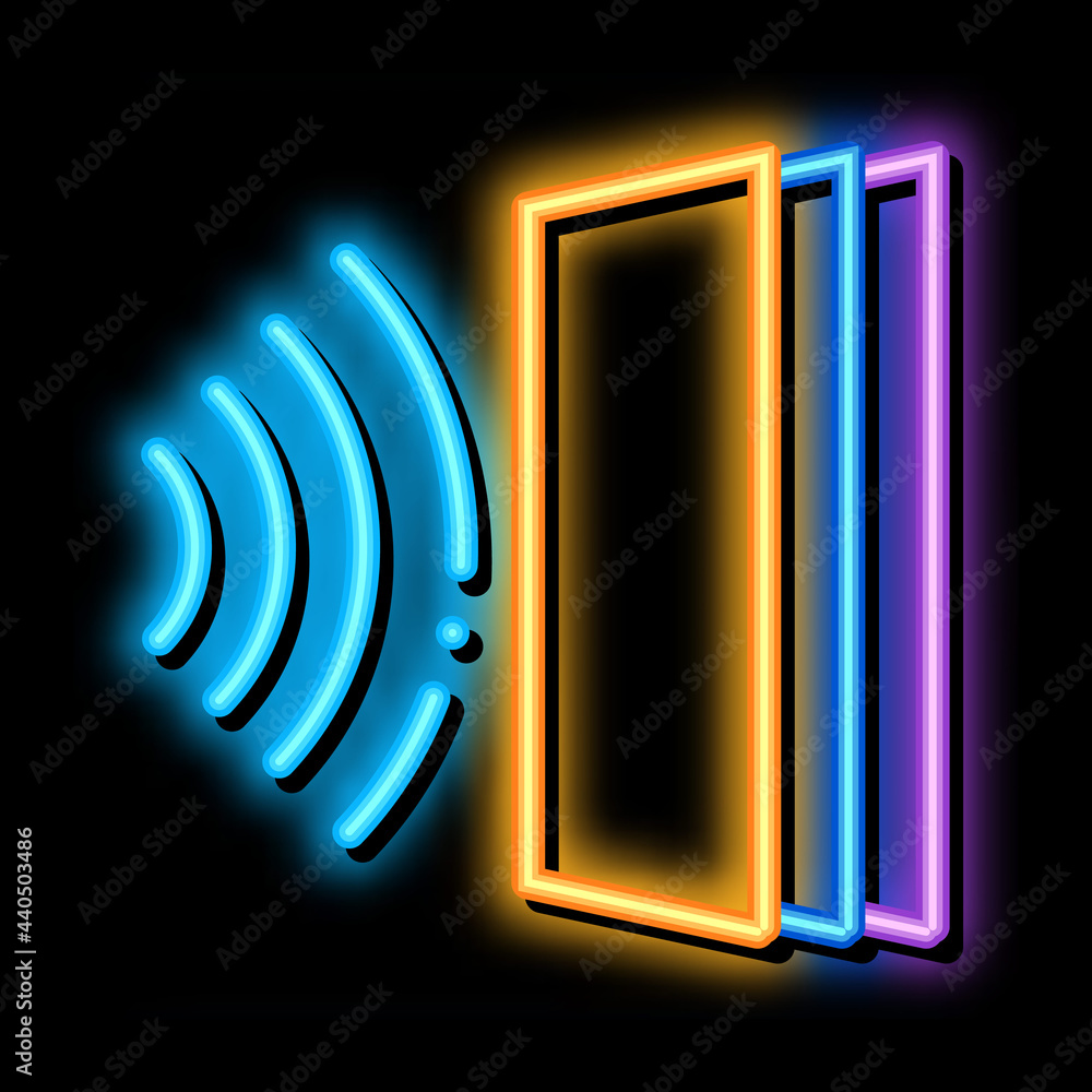 sound heading for door neon light sign vector. Glowing bright icon ...