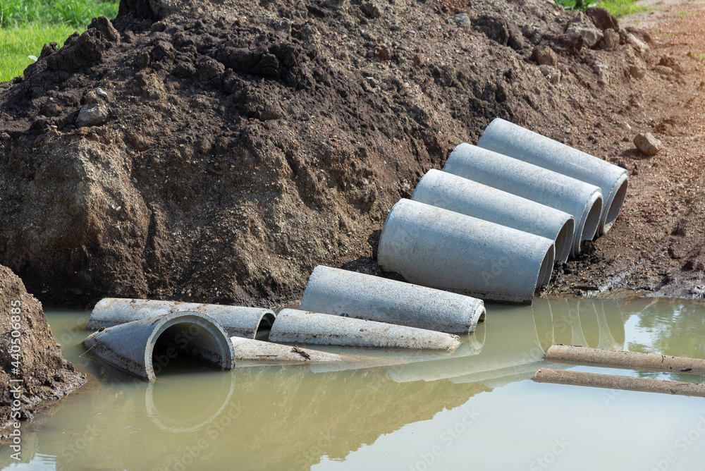 Concrete Drainage Pipe on a Construction Site, Concrete drainage pipes ...