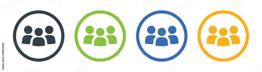 Group of people vector icon in circle design. Team of three persons ...