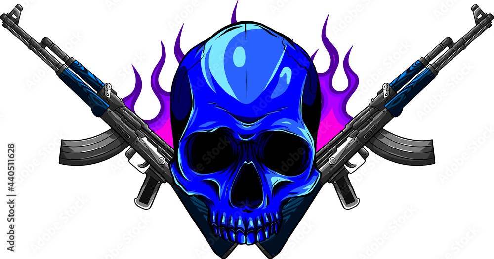 Poster vector Skull with machine guns Kalashnikov AK-47. – Wall Art ...