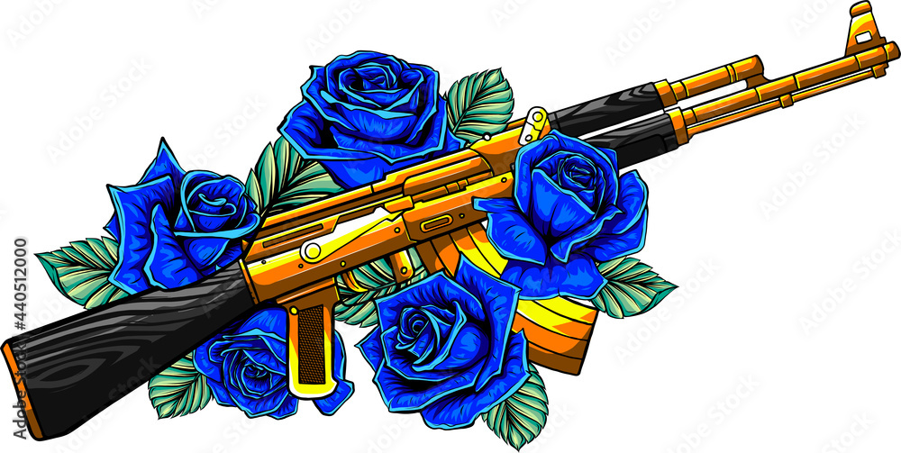 Vector Illustration of rifle with roses design Stock Vector | Adobe Stock