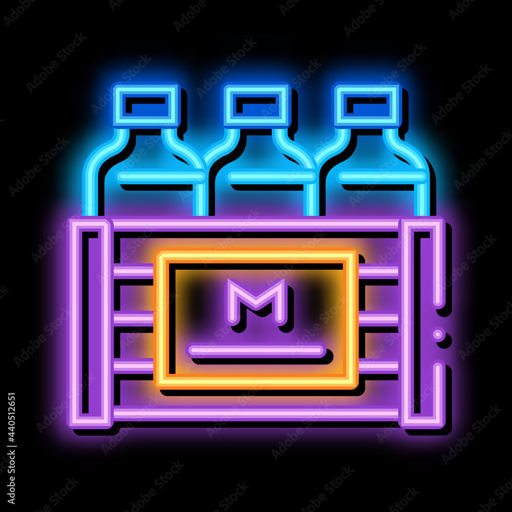 pack of milk bottles neon light sign vector. Glowing bright icon pack ...