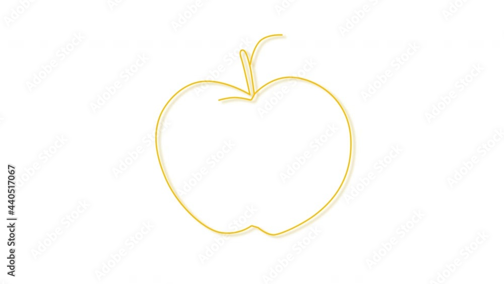 Self drawing animation of golden line apple outline. White background ...