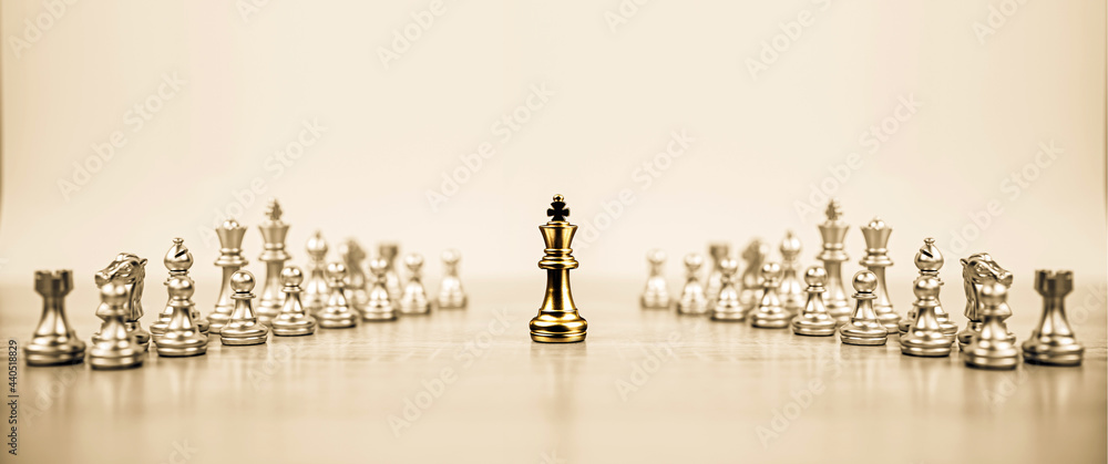King chess standing on the board of business team and leadership ...
