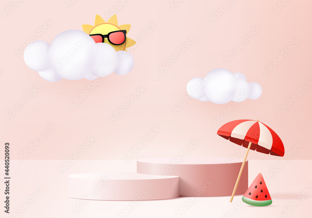 3d summer background product display podium scene with cloud platform ...