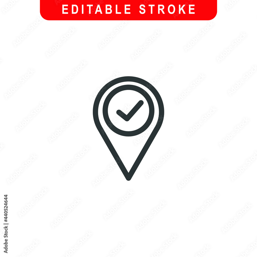 Pin With Checkmark Outline Icon. Pin Line Art Logo. Vector Illustration ...