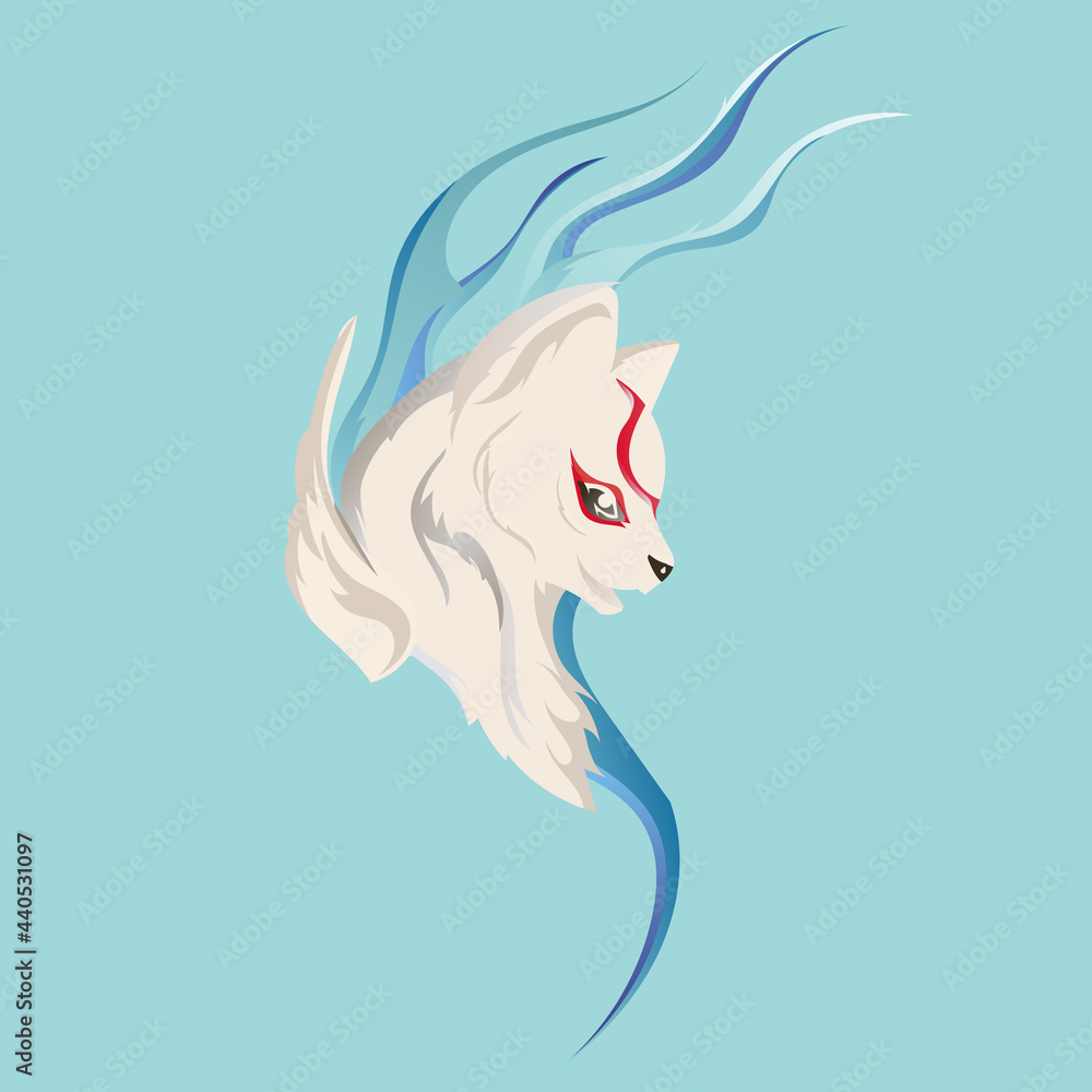 White mythical fox eastern cartoon vector illustration. Fox spirit ...