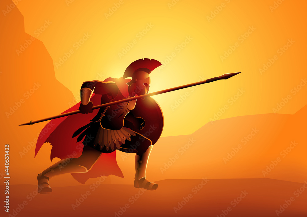 Ancient greek warrior in ready to fight position Stock Vector | Adobe Stock
