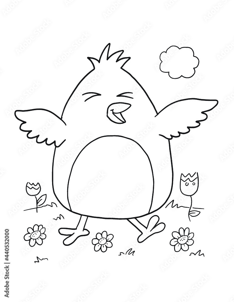 Cute Springtime Bird Coloring Page Vector Illustration Art Stock Vector ...