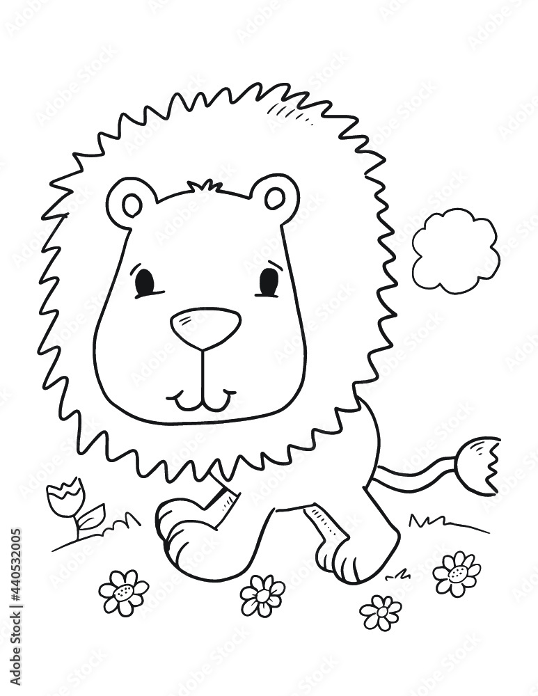 Cute Safari Animal Lion Coloring Book Page Vector Illustration Art ...