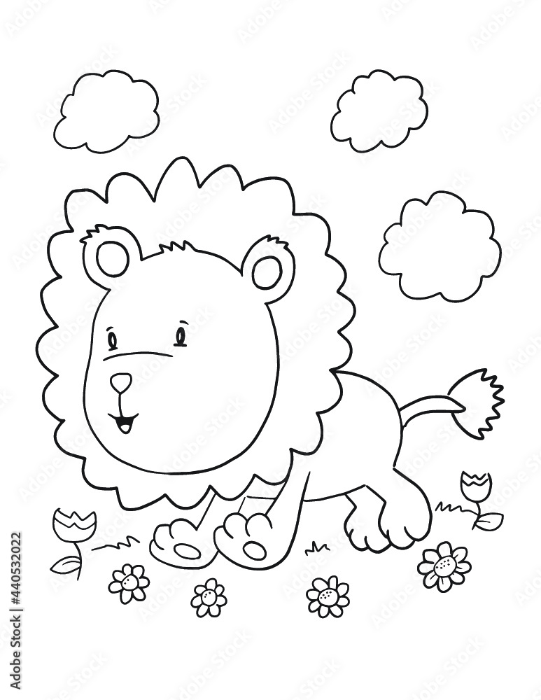 Cute Safari Animal Lion Cub Coloring Book Page Vector Illustration Art ...