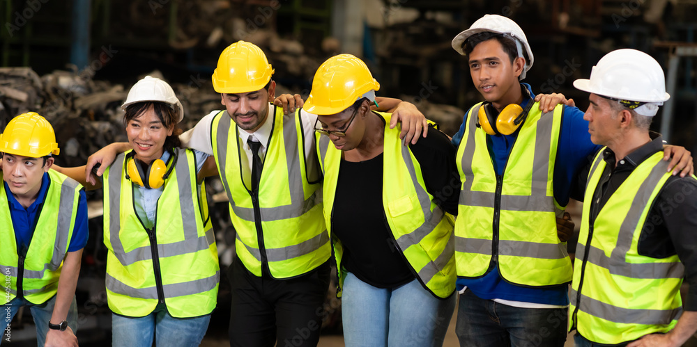 Unity and teamwork concept. team standing hands together. Professional ...