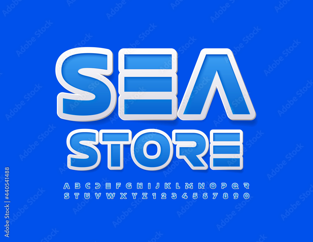 Vector modern logo Sea Store. Creative abstract Font. White and Blue ...