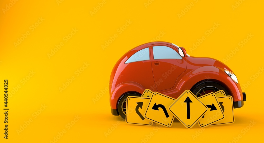 Red car with road signs Stock Illustration | Adobe Stock
