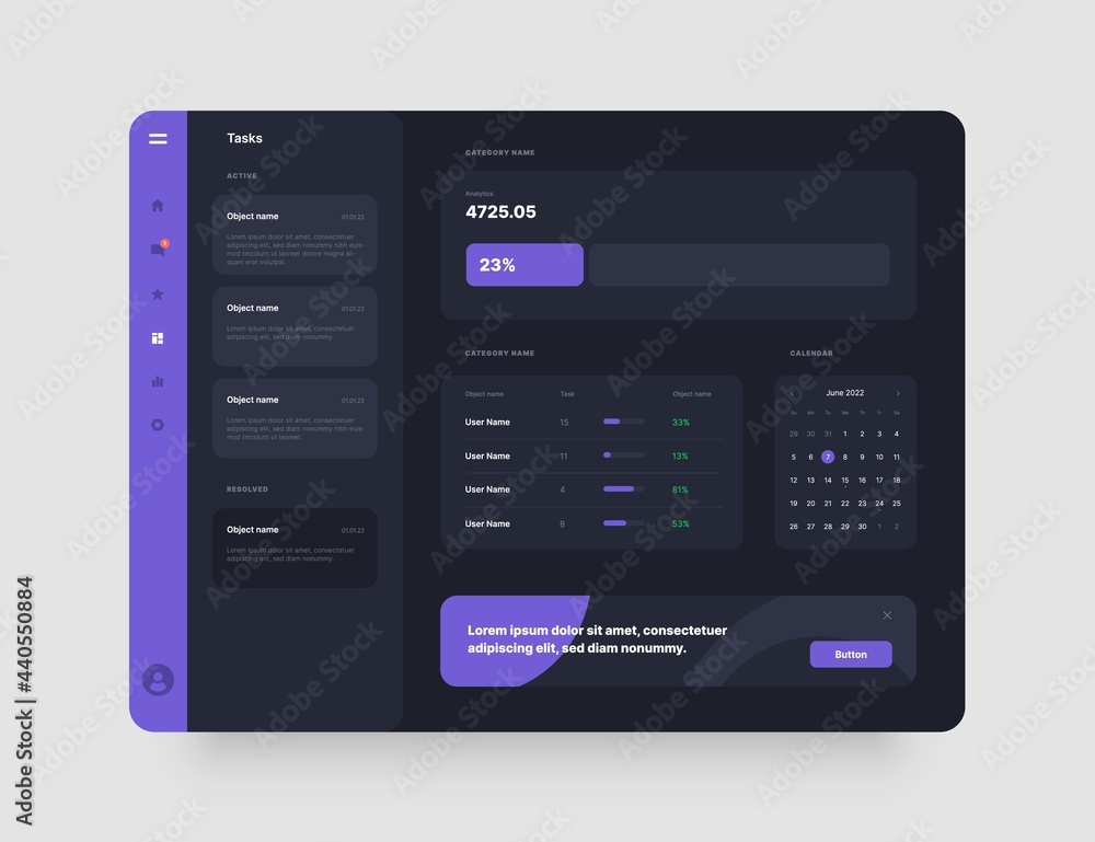 Dashboard Design. App interface with UI and UX elements. Use design for web application, desktop ...