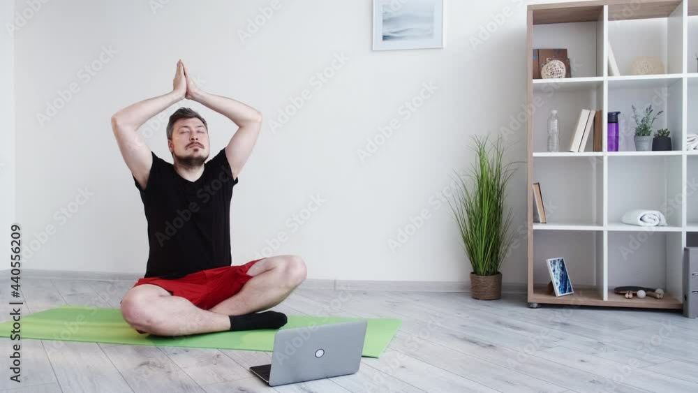 Meditation fail. Nervous man. Home yoga practice. Mental disbalance ...