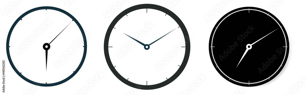 Vector Time and Clock icons set.Clocks icon collection design. Horizontal set of analog clock ...