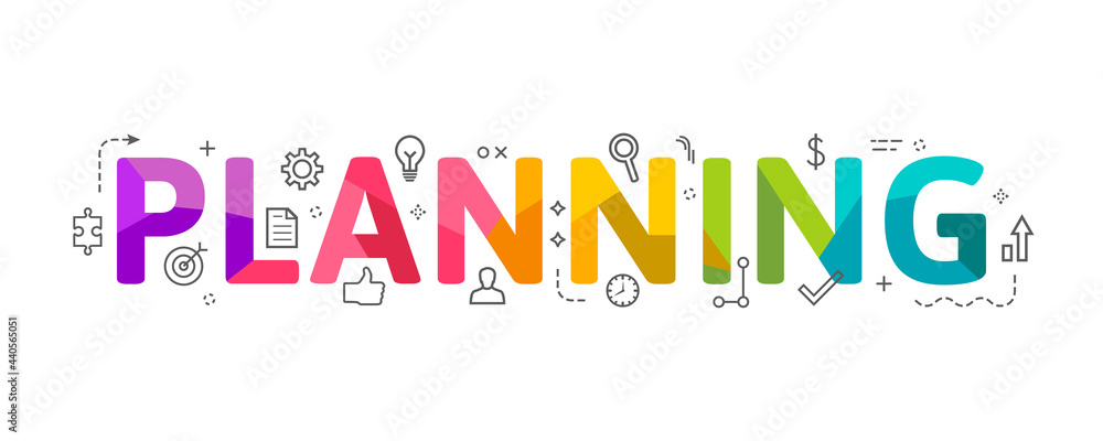 Planning concept, word lettering typography in colorful low poly design ...