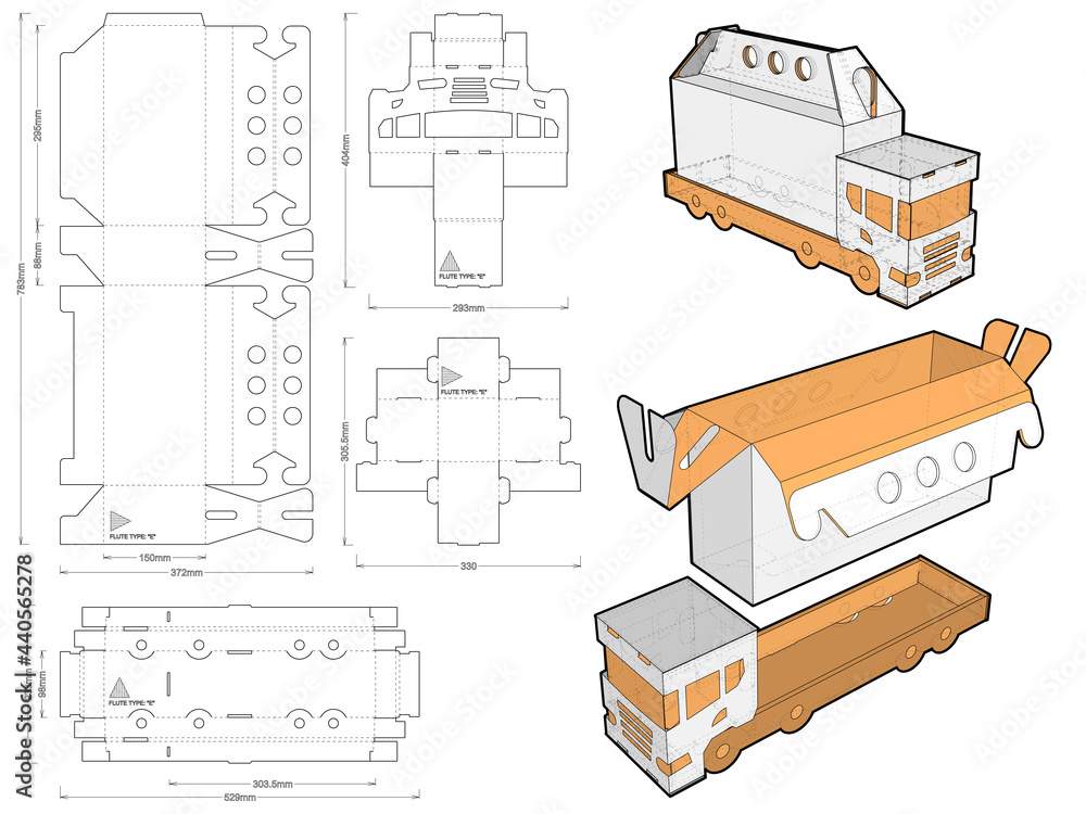 Vecteur Stock Truck-Shape box with handle and Die-cut Pattern. The .eps ...