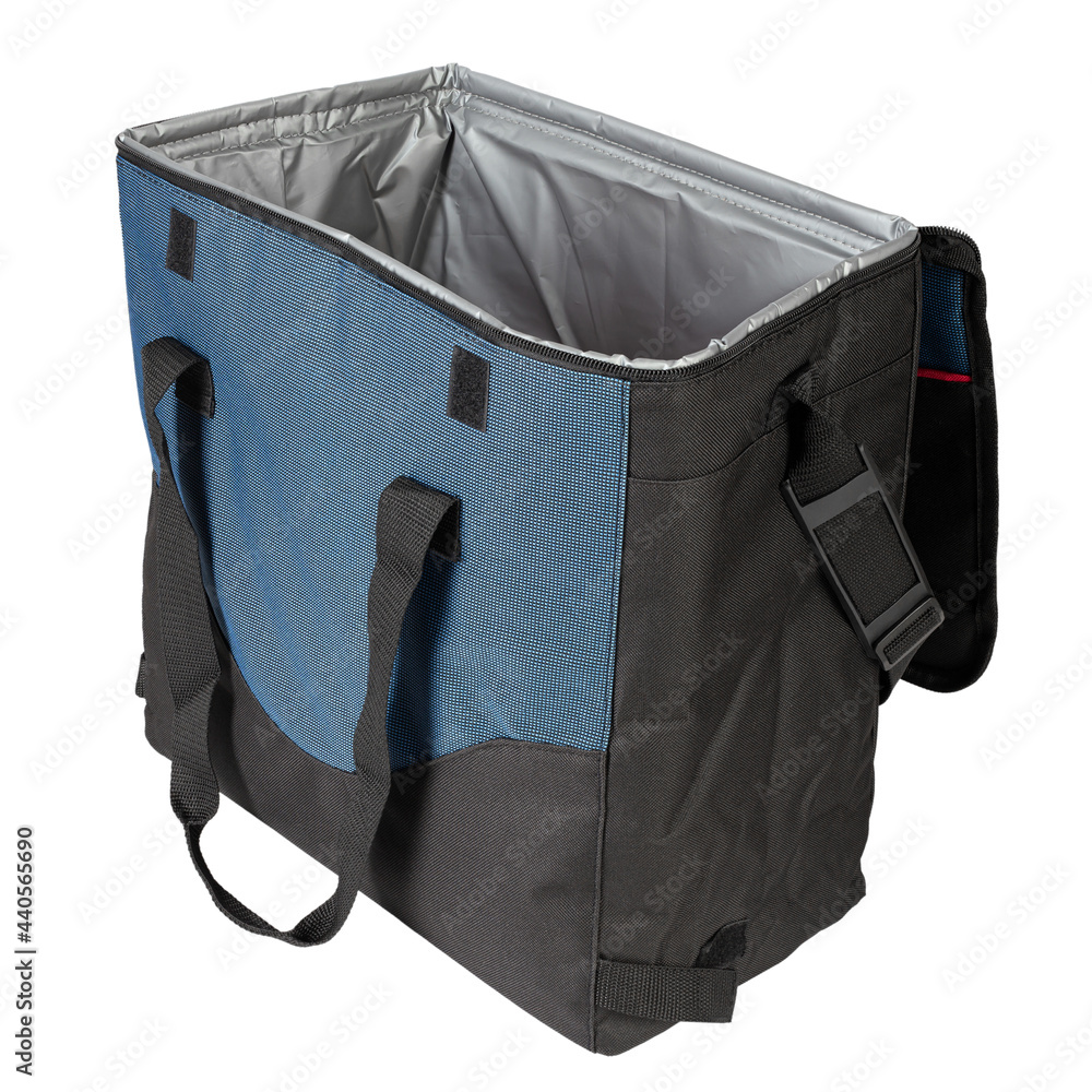 Thermal bag on the white background - close up. For food and drinks ...