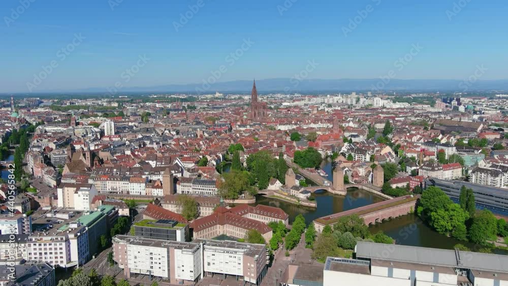 Strasbourg: Aerial view of city in France at border with Germany ...