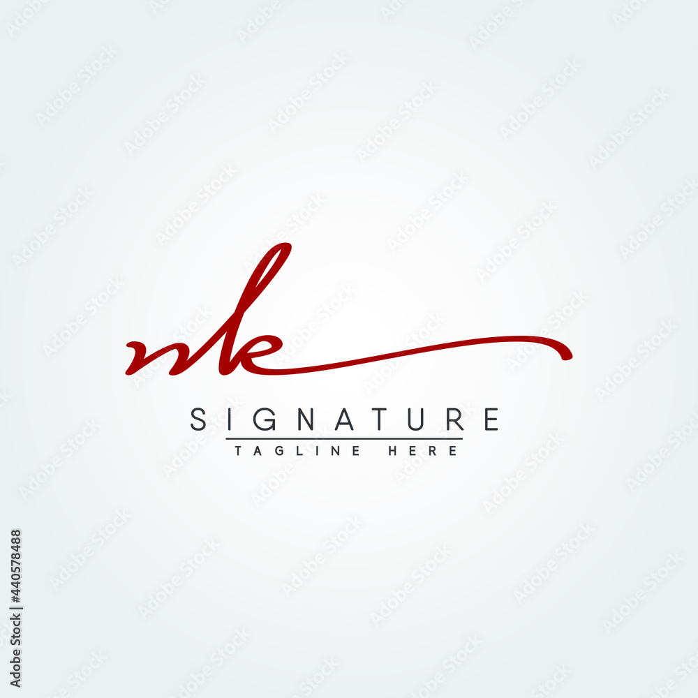 Initial Letter NK Logo - Handwritten Signature Logo Stock Vector ...