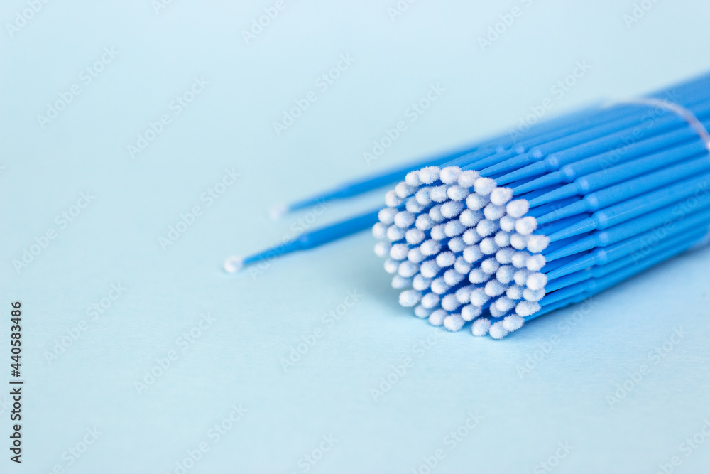 Blue microbrushes, small brushes for cleaning eyelashes and teeth. Blue ...