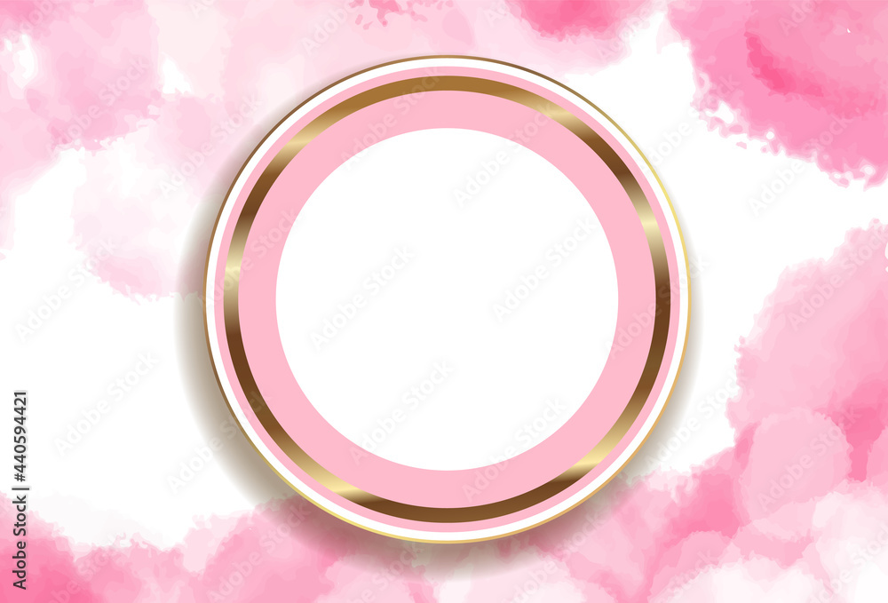 Round gold frame with pink border. Beautiful illustration with ...